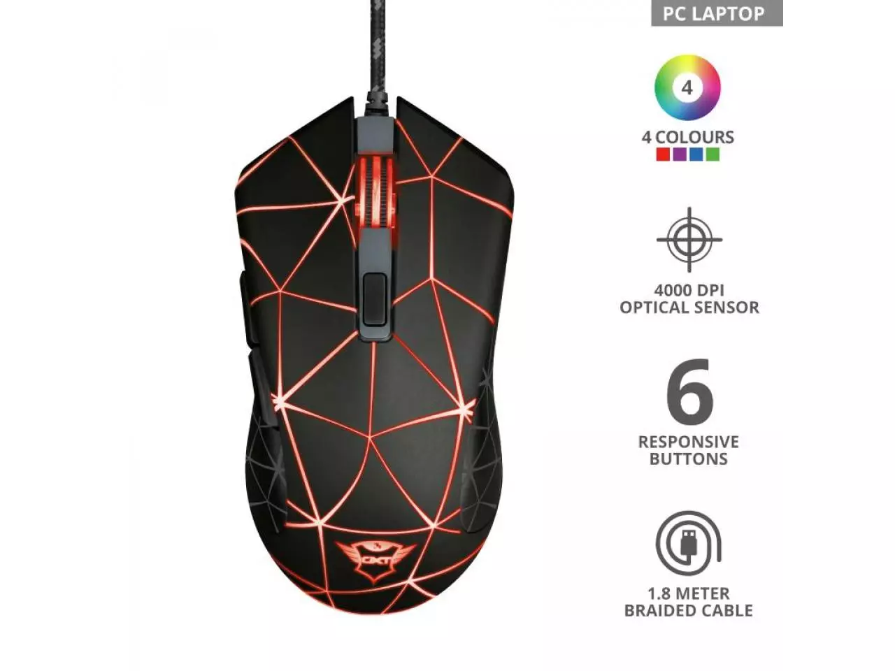 Mouse Trust Gamer GXT 133 Locx Illuminated Óptico 4000dpi LED Preto USB ...