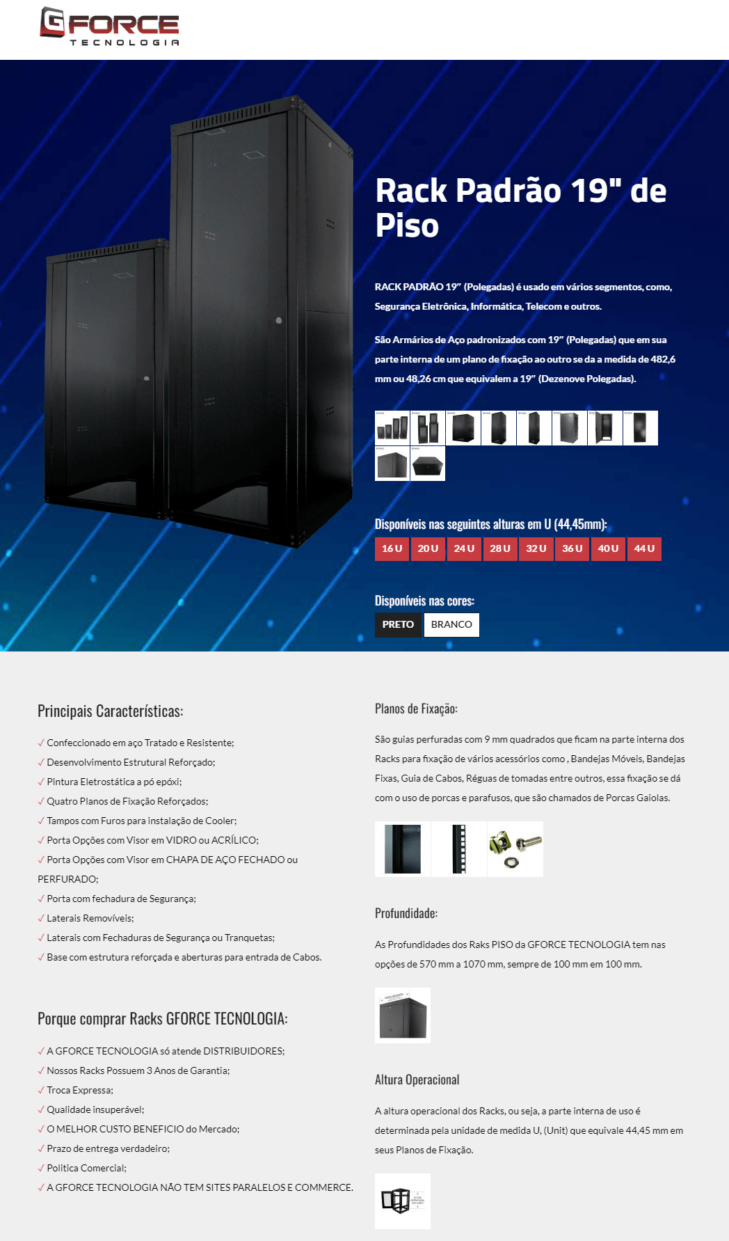 Rack Servidor GForce Padrão 19" 16U x 570mm, Piso Desmontável, Visor de ...