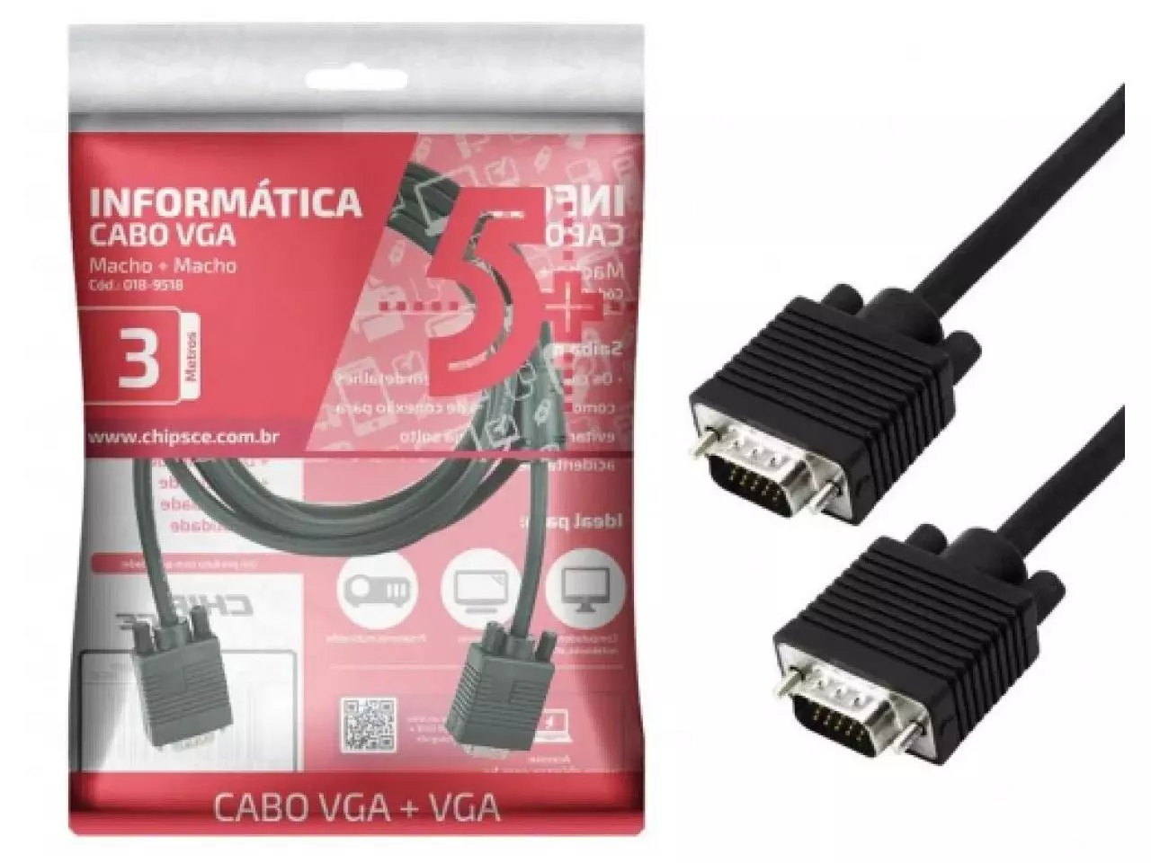 Cabo VGA M x VGA M - 3 metros com Filtro - CHIP SCE 5+ — HARDSTORE Informática - Loja de ...