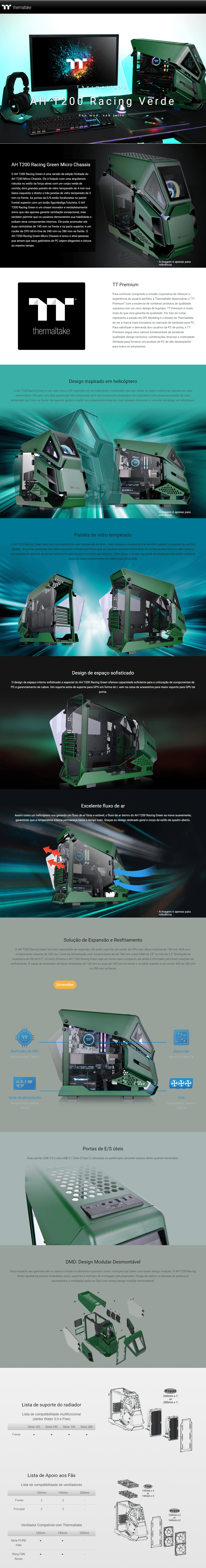 Gabinete Thermaltake AH T200 Racing Green, Laterais em Vidro Temperado ...