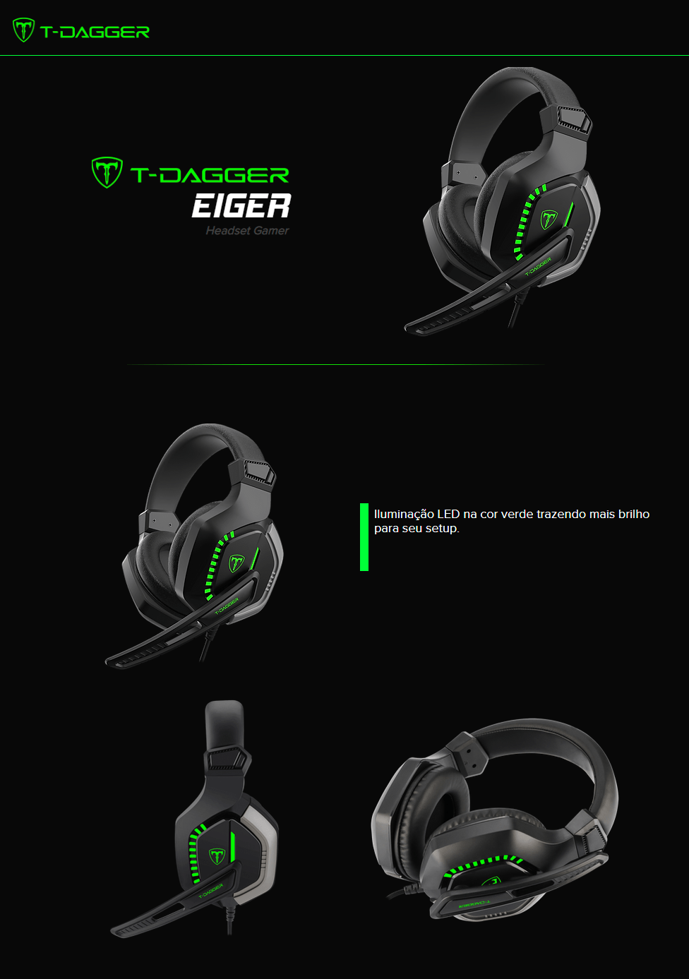 Headset Gamer T-Dagger Eiger, LED Green, Drivers de 50mm, P2, Black — HARDSTORE Informática ...